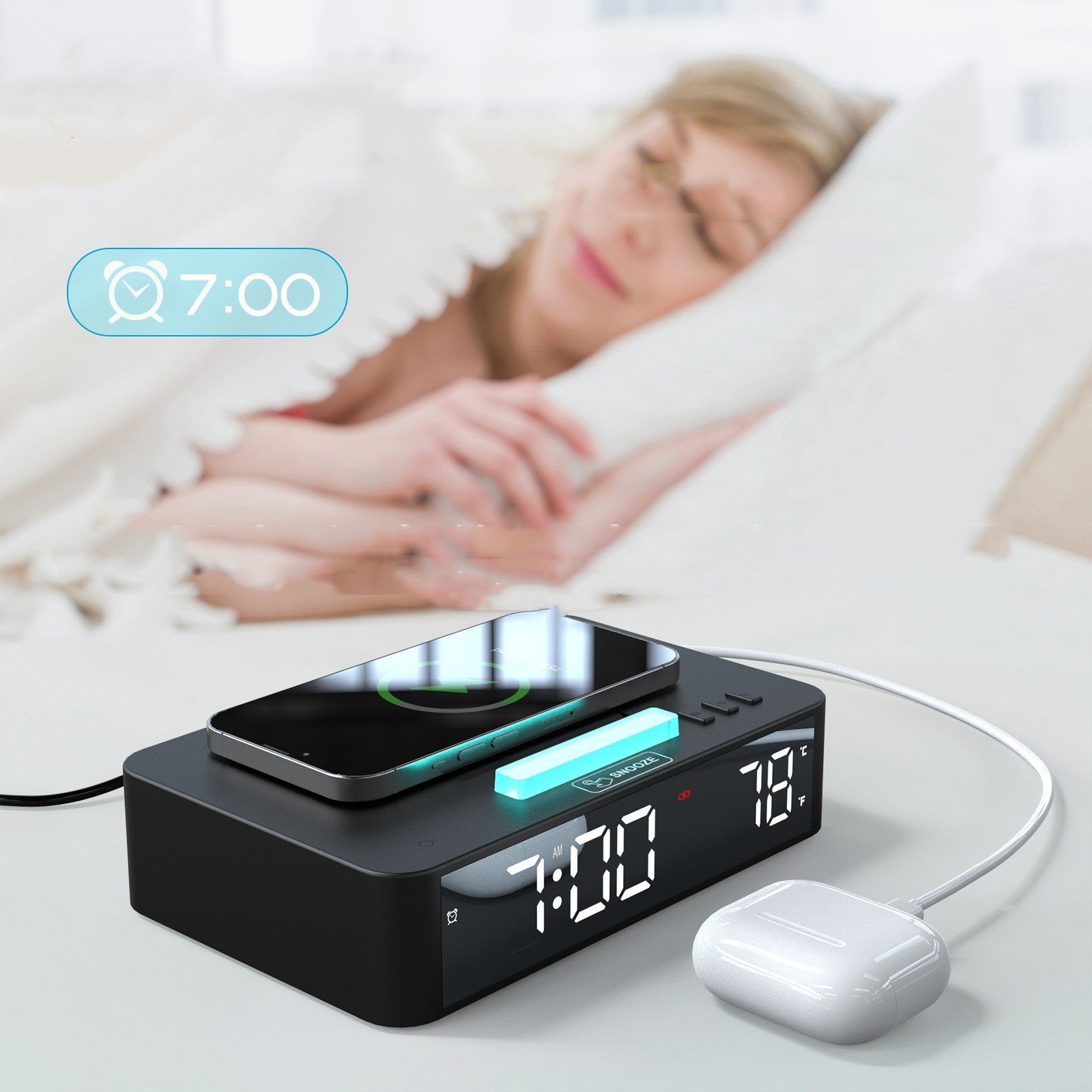 One Click Lifting And Lowering Of 10W Wireless Charging Alarm Clock ...